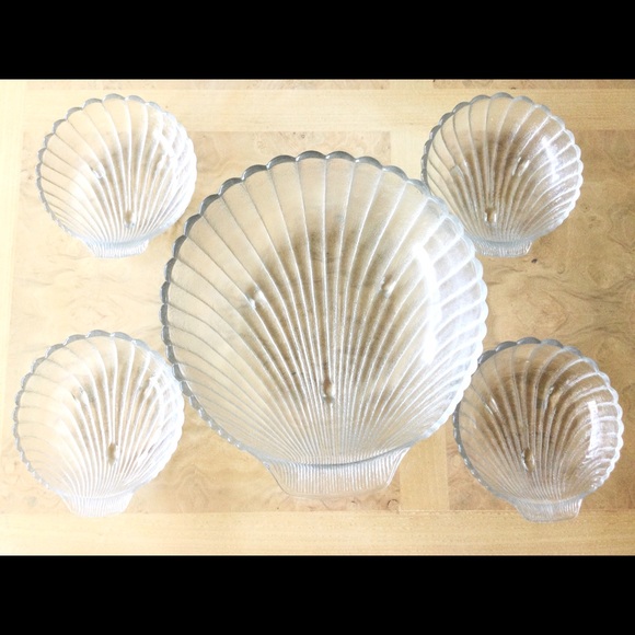 Anchor Hocking | Dining | Vintage Anchor Hocking Glass Clam Shell Set ...